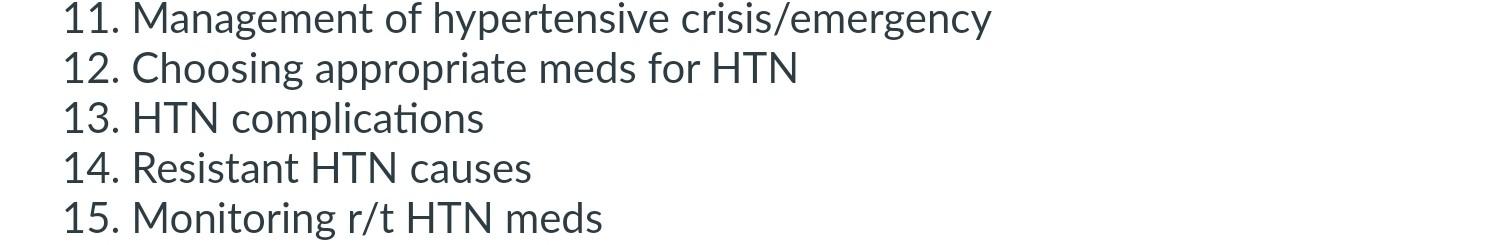 Solved 11. Management of hypertensive crisis/emergency 12. | Chegg.com