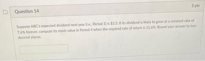 Solved Suppose ABC's expected dividend next year (i.e., | Chegg.com