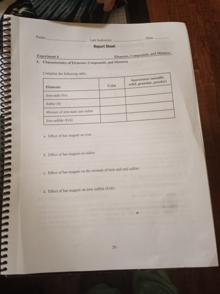 Solved Name D Lab Instructor Report Sheet Experiment A. | Chegg.com