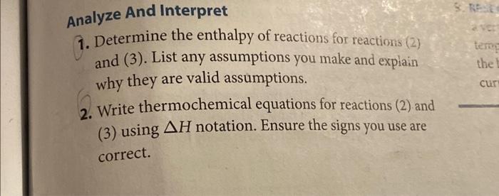 Solved 1. Determine the enthalpy of reactions for reactions | Chegg.com