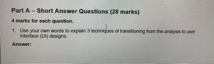 Solved Part A - Short Answer Questions (28 marks) 4 marks | Chegg.com
