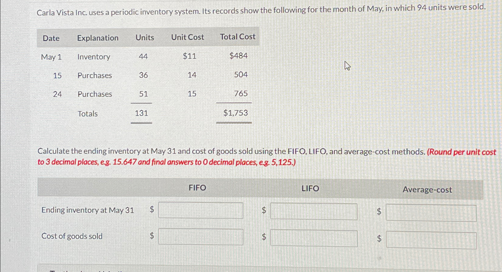 Solved Carla Vista Inc. uses a periodic inventory system. | Chegg.com