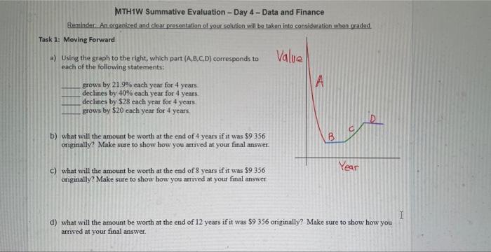 Solved MTH1W Summative Evaluation-Day 4-Data and Finance | Chegg.com
