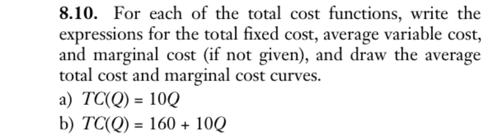 Solved 8.10. ﻿For each of the total cost functions, write | Chegg.com
