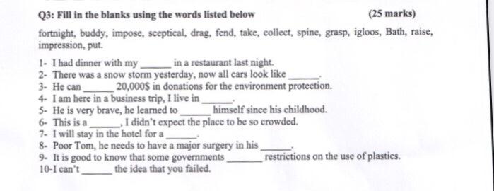 Solved Q3: Fill in the blanks using the words listed below | Chegg.com