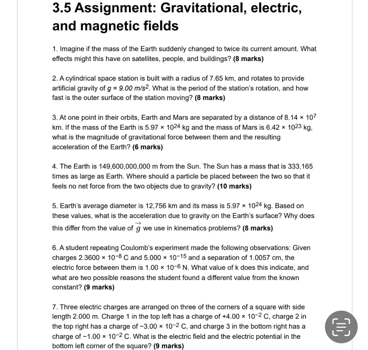 Solved 3.5 ﻿Assignment: Gravitational, electric, and | Chegg.com