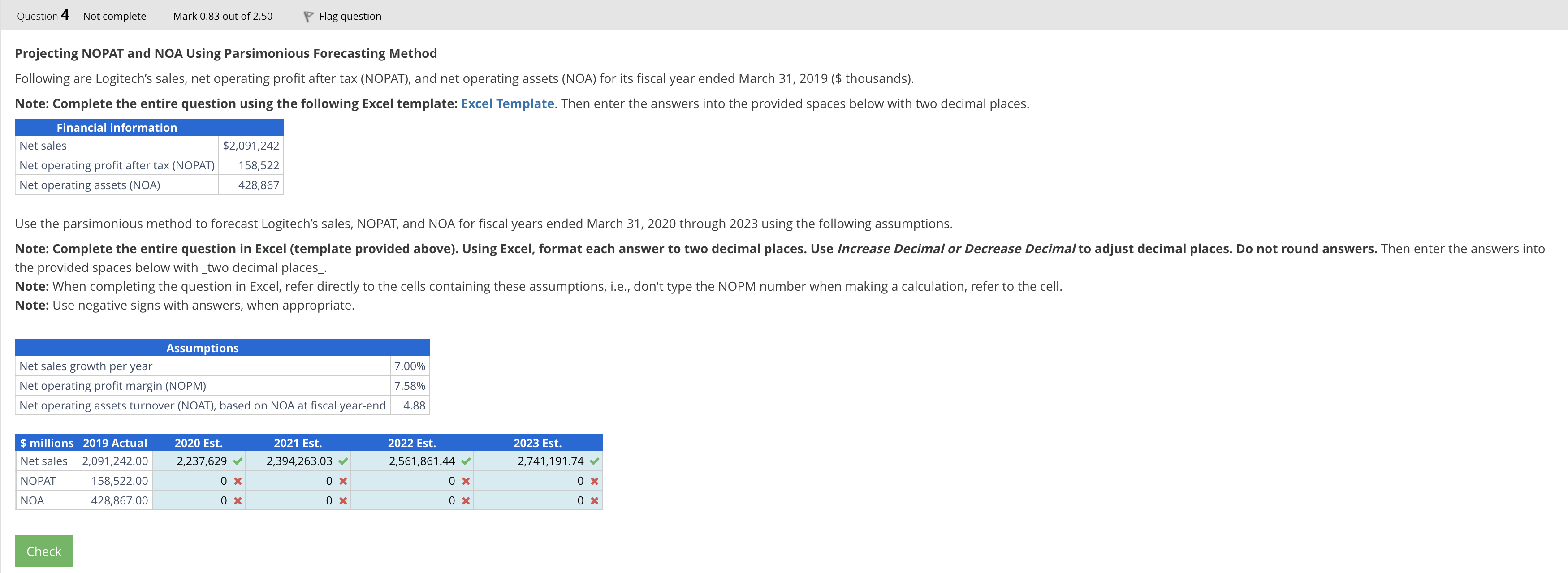 Solved Projecting NOPAT and NOA Using Parsimonious | Chegg.com