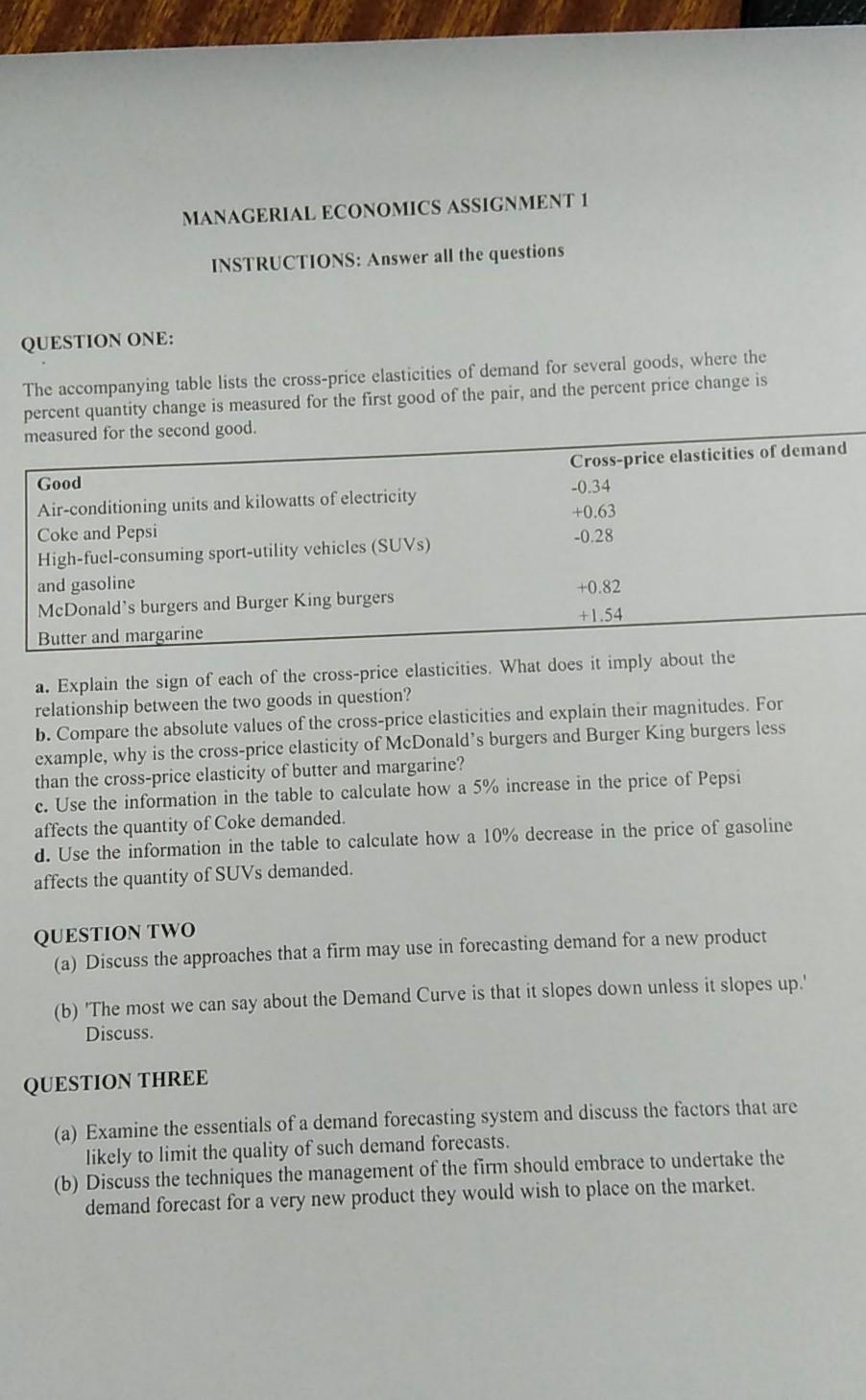 Solved MANAGERIAL ECONOMICS ASSIGNMENT 1 INSTRUCTIONS: | Chegg.com