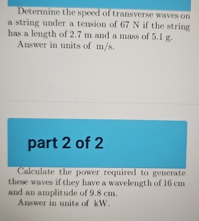 Determine the speed of transverse waves on a string | Chegg.com