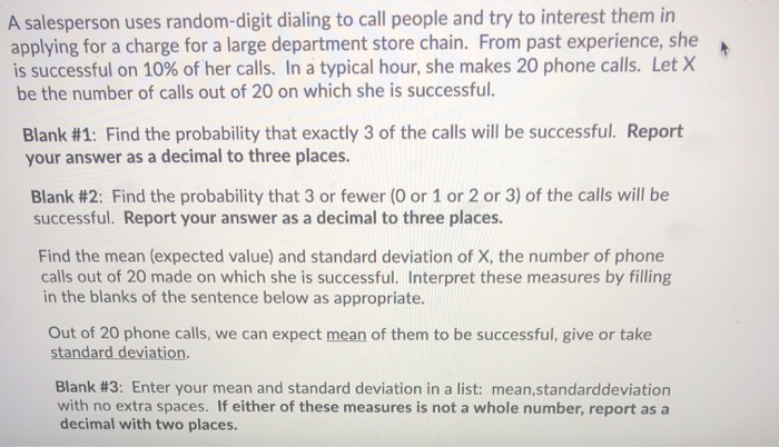 Solved A salesperson uses random-digit dialing to call | Chegg.com