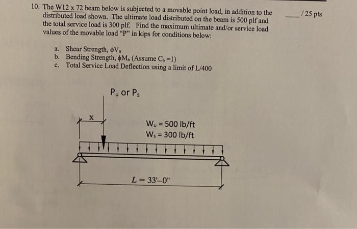 10. The W12 x 72 beam below is subjected to a movable | Chegg.com
