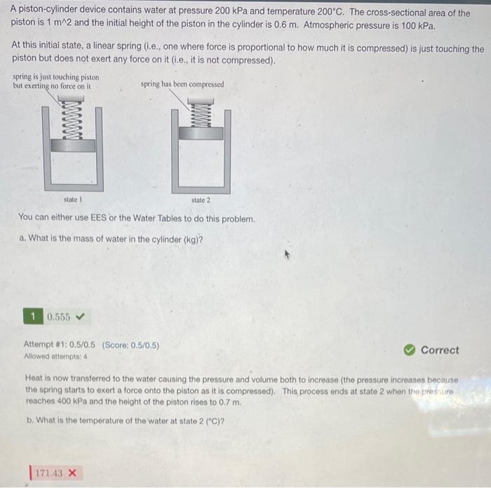 Solved A piston-cylinder device contains water at pressure | Chegg.com