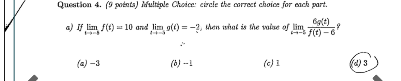 Solved Question 4. (9 ﻿points) ﻿Multiple Choice: circle the | Chegg.com