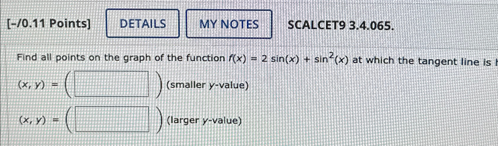 Solved [-/0.11 ﻿Points]SCALCET9 3.4.065.Find all points on | Chegg.com