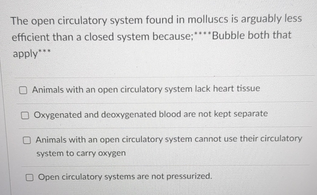 Solved The open circulatory system found in molluscs is | Chegg.com
