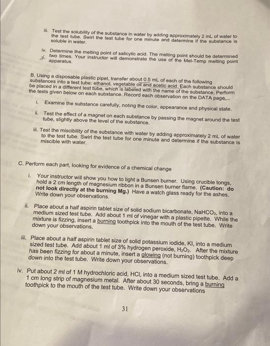 Solved ï. Test the solubility of the substance in water by | Chegg.com