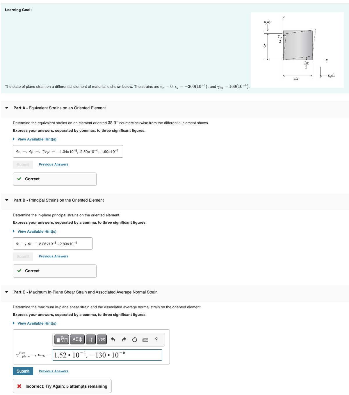 Solved Learning Goal:The state of plane strain on a | Chegg.com