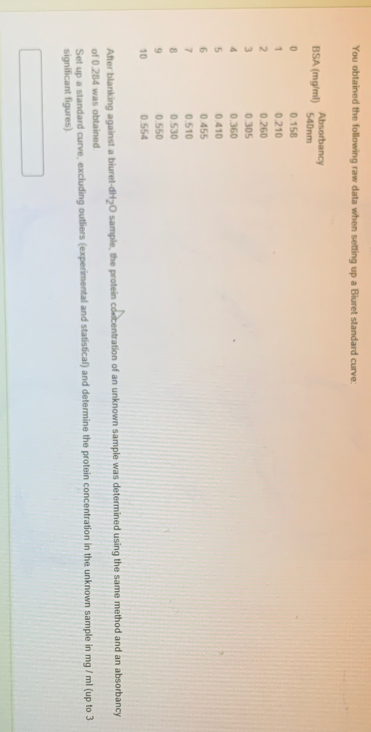 Solved You obtained the following raw data when setting up a | Chegg.com