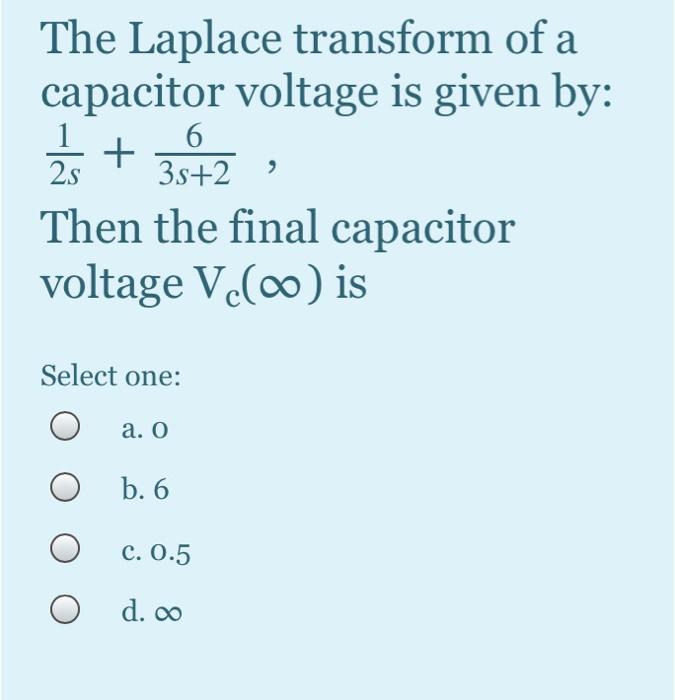 Solved The Laplace transform of a capacitor voltage is given | Chegg.com