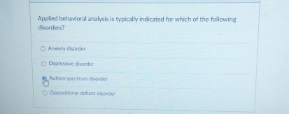 Solved Applied behavioral analysis is typically indicated | Chegg.com