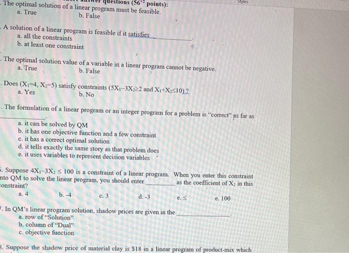 Solved The Optimal Solution Of A Linear Program Must Be 