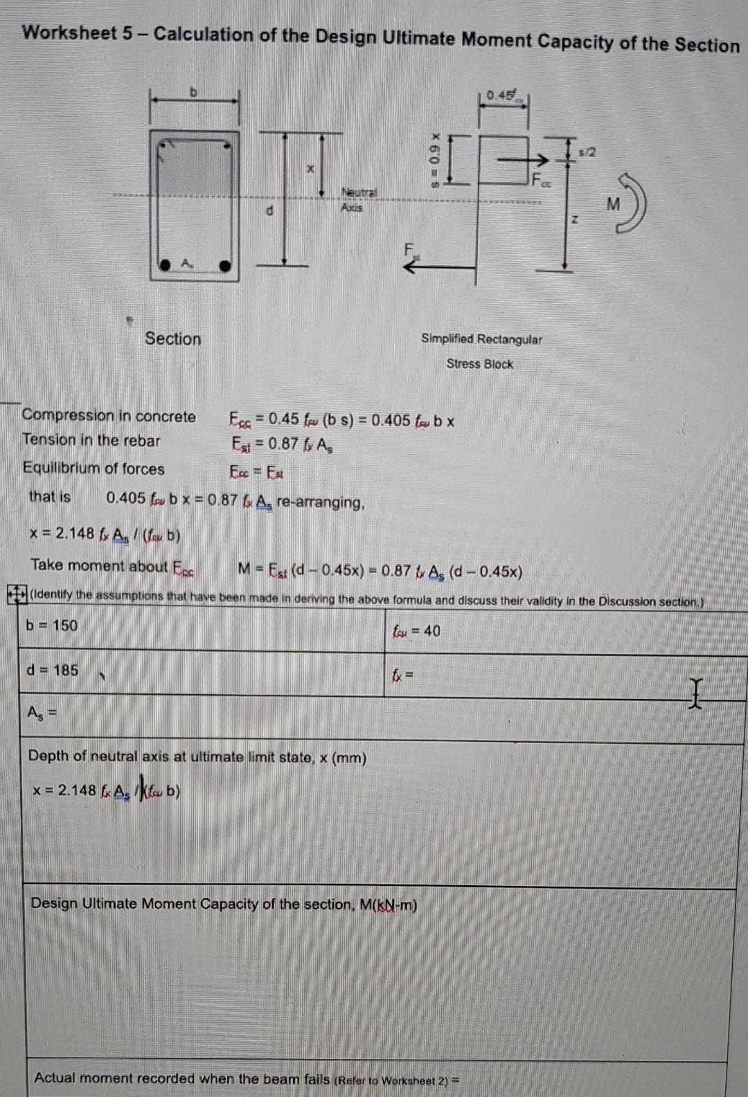 Solved Worksheet 5 - Calculation of the Design Ultimate | Chegg.com