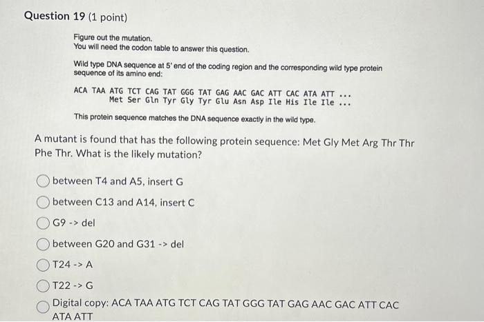 Solved Figure out the mutation. You will need the codon | Chegg.com