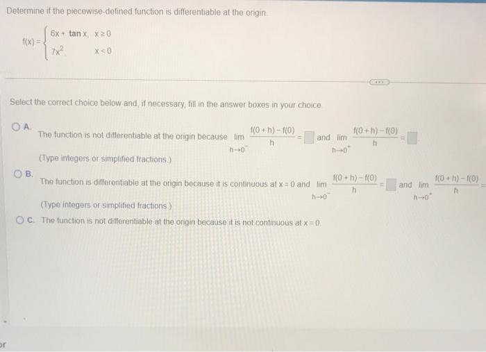 Solved Determine if the piecewise-defined function is | Chegg.com