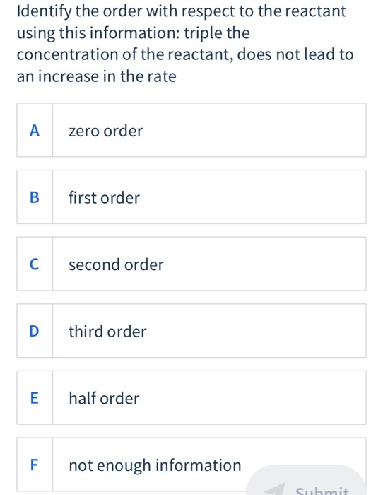 Solved Identify the order with respect to the reactant using | Chegg.com