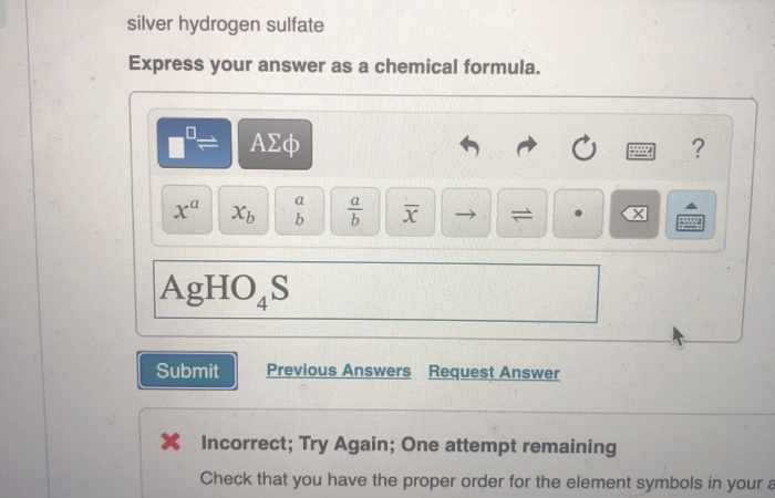 Solved silver hydrogen sulfate Express your answer as a | Chegg.com