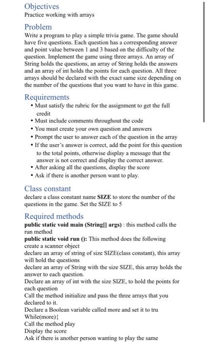 Solved Objectives Practice working with arrays Problem Write | Chegg.com