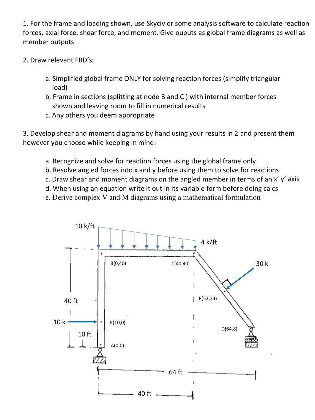 Solved 1. For the frame and loading shown, use Skyciv or | Chegg.com