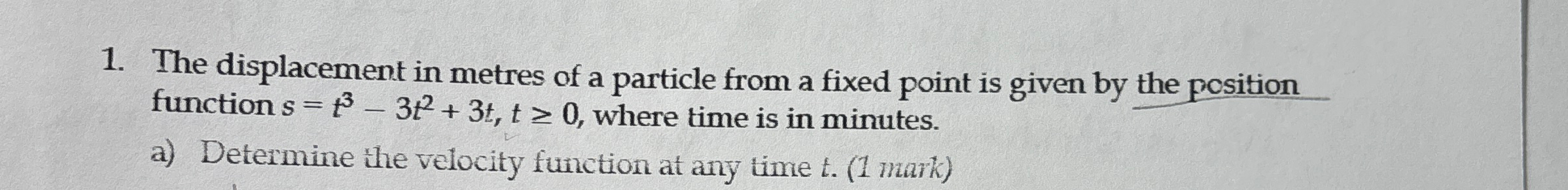 Solved The displacement in metres of a particle from a fixed | Chegg.com