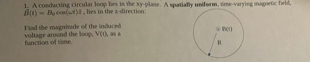 Solved 1. A conducting circular loop lies in the xy-plane. A | Chegg.com