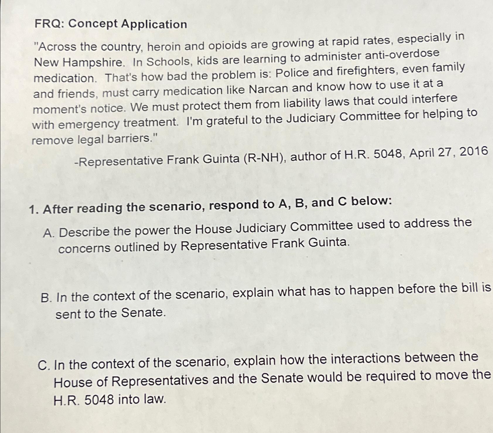 Solved FRQ: Concept Application"Across the country, heroin | Chegg.com