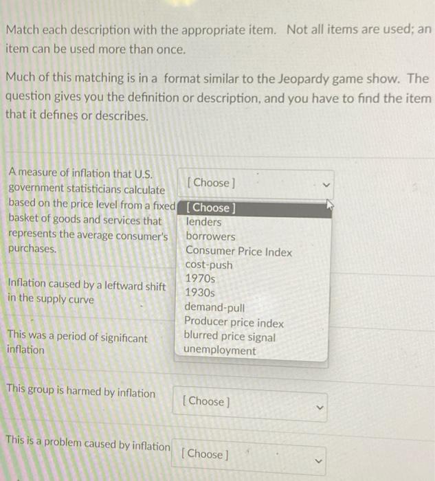 Solved Match each description with the appropriate item. Not | Chegg.com