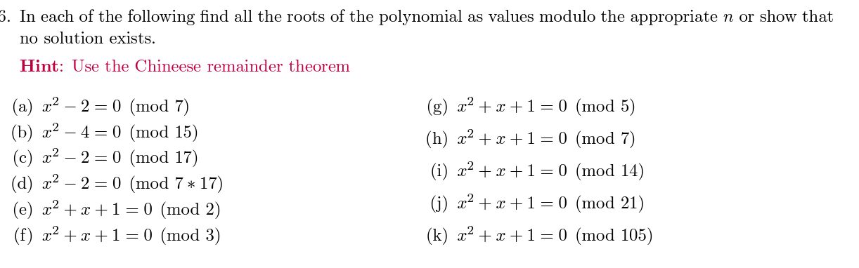 Solved In each of the following find all the roots of the | Chegg.com
