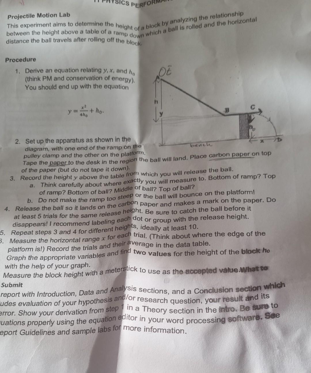 Projectile Motion Lab This experiment aims to | Chegg.com