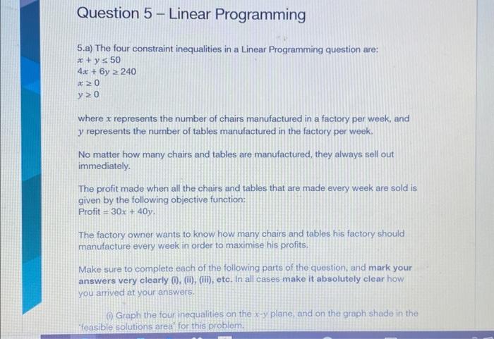 Solved Question 5 Linear Programming 5a The Four 6977