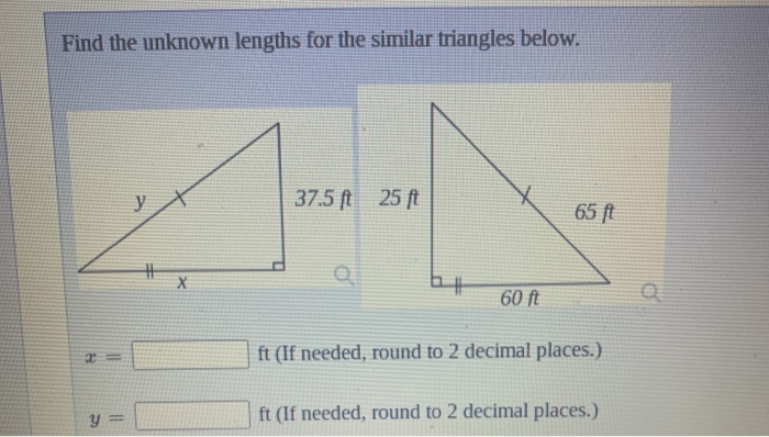 Solved Find the unknown lengths for the similar triangles | Chegg.com