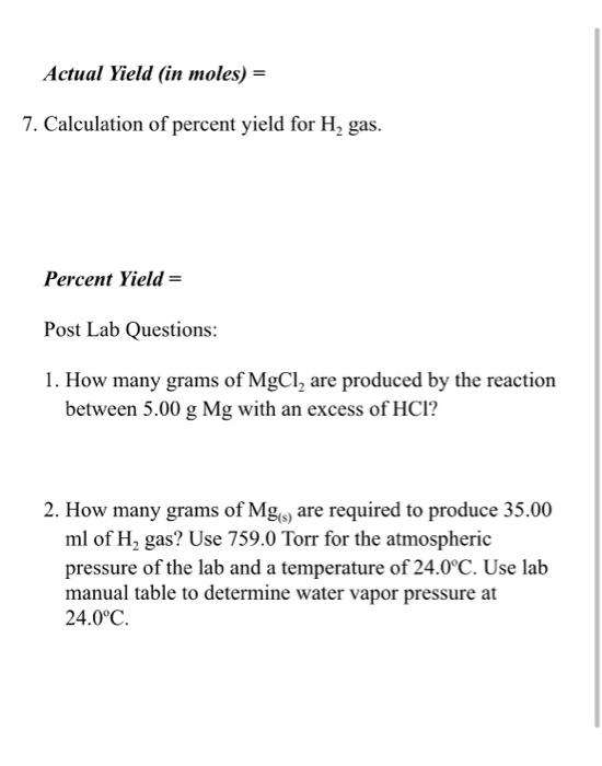 Solved Chemical Equation: Mg() + 2HCl(aq) MgCl2(aq) + H2(g) | Chegg.com