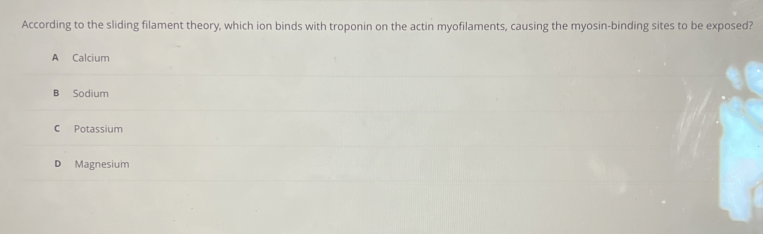 Solved According to the sliding filament theory, which ion | Chegg.com