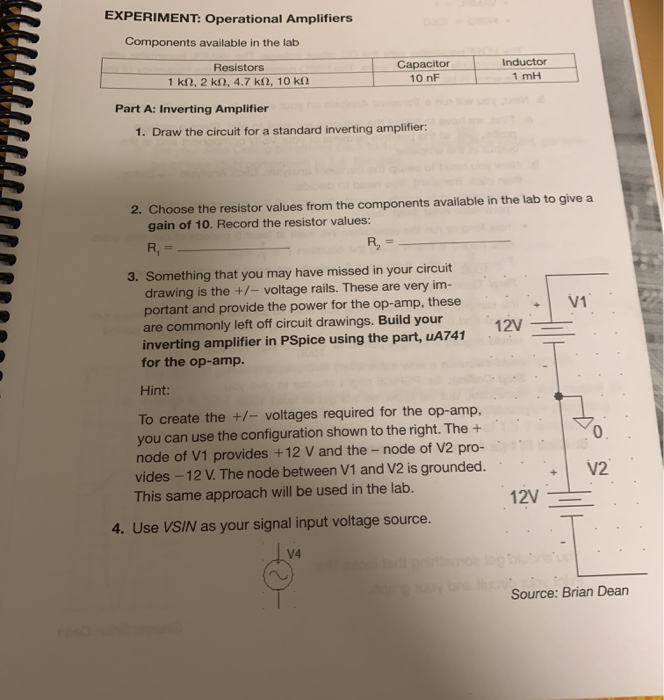 Solved EXPERIMENT: Operational Amplifiers Components | Chegg.com