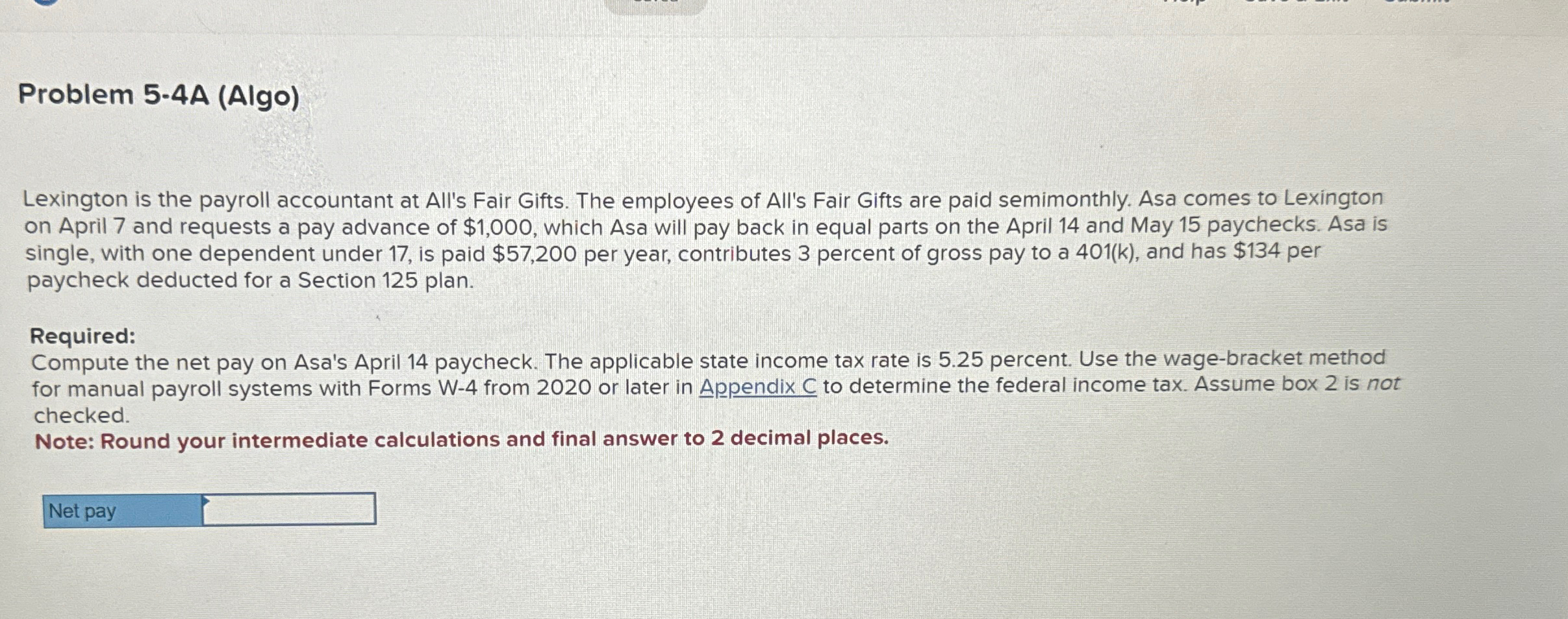 Solved Problem 5-4A (Algo)Lexington is the payroll | Chegg.com