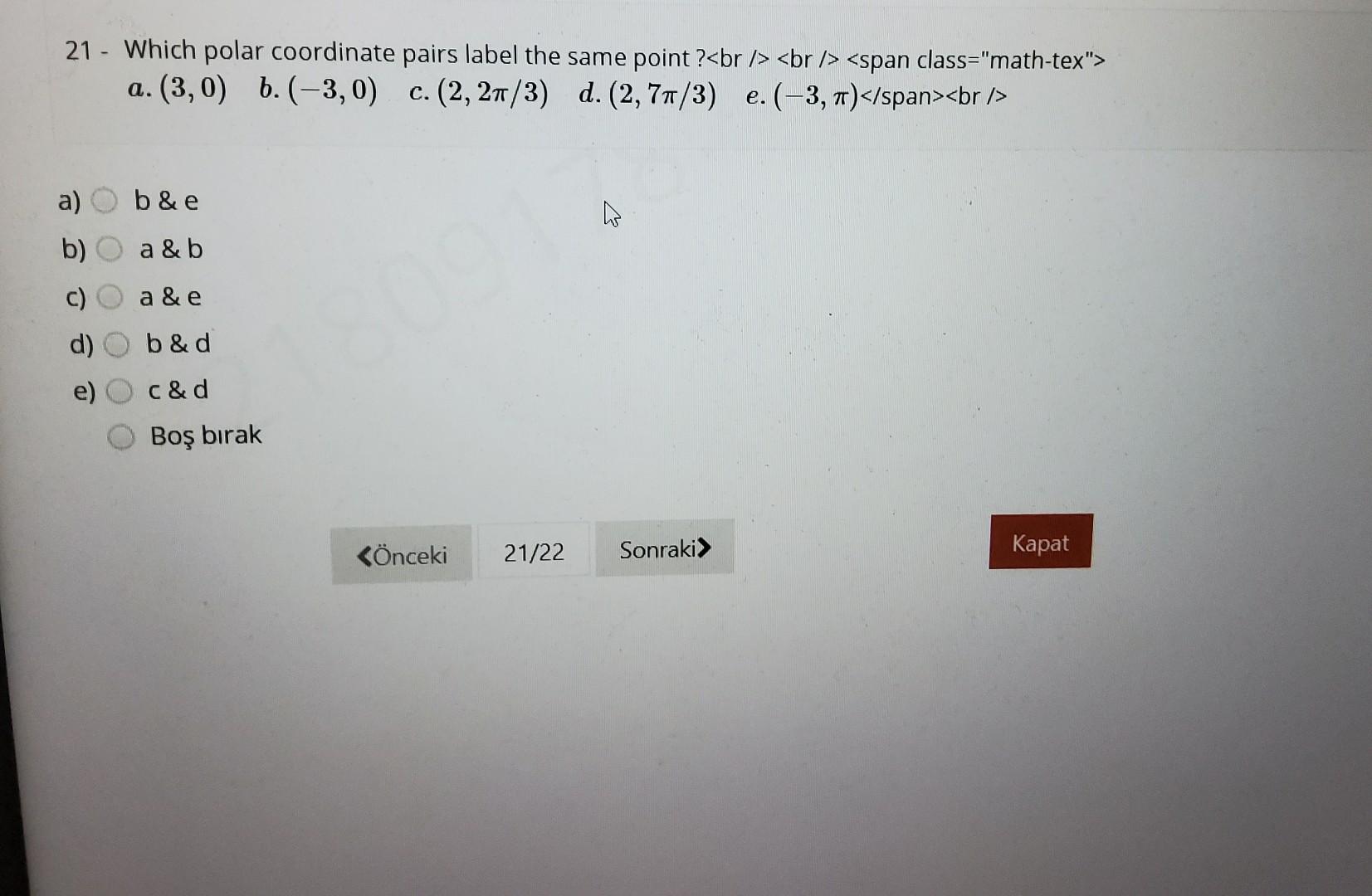 Solved 21 - Which polar coordinate pairs label the same | Chegg.com