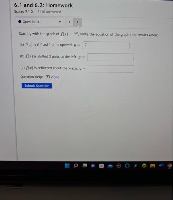Solved Starting with the graph of f(x)=7x, write the | Chegg.com