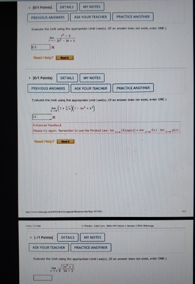 Solved [0/1 ﻿Points]Evaluate the limit using the appropriate | Chegg.com