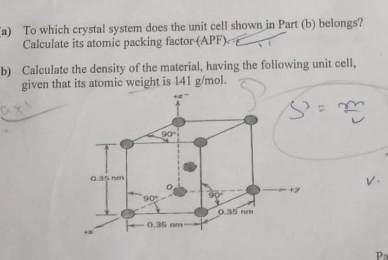 Solved a) To which crystal system does the unit cell shown | Chegg.com