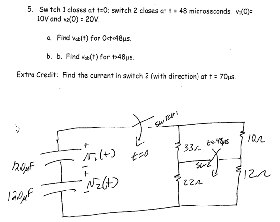 Solved Switch 1 ﻿closes at †=0; switch 2 ﻿closes at †=48 | Chegg.com