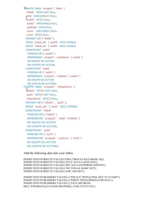 Solved "Fereate taele "project2". "titles" ( " title1D" | Chegg.com